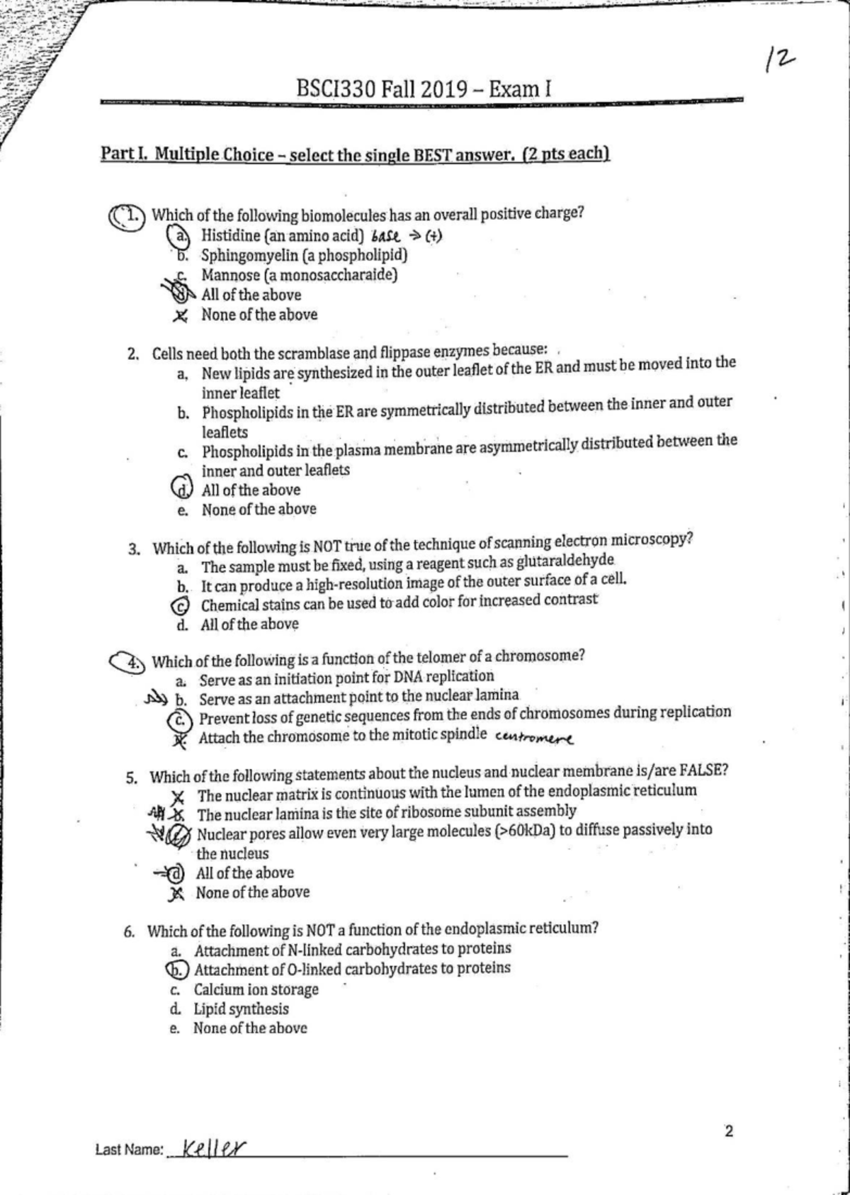 BSCI330 Fall 2019 Exam I: Multiple Choice & Short Answer Insights - Studocu