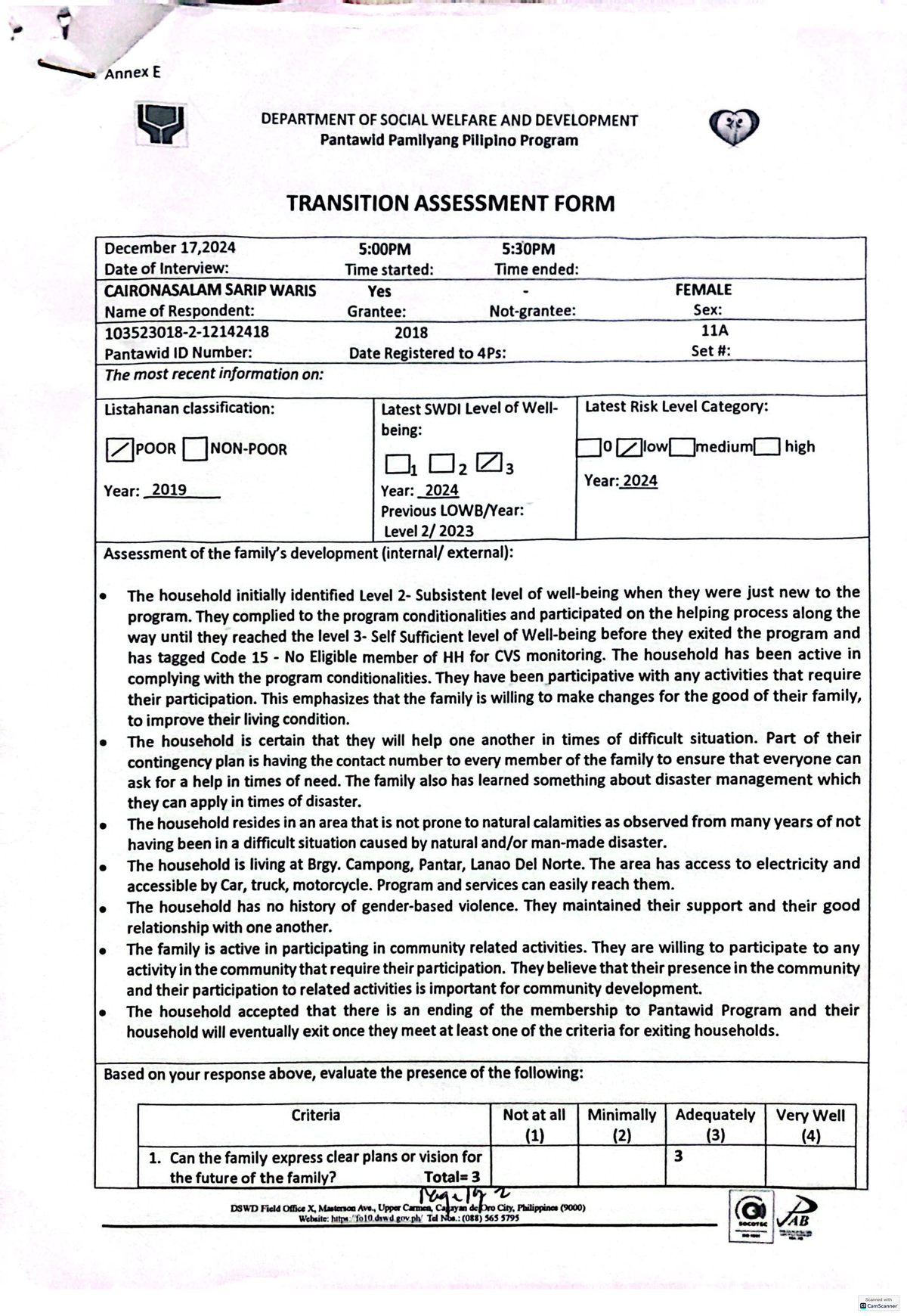 TAF- Pantawid Pamilyang Pilipino Program Transition Assessment Form ...