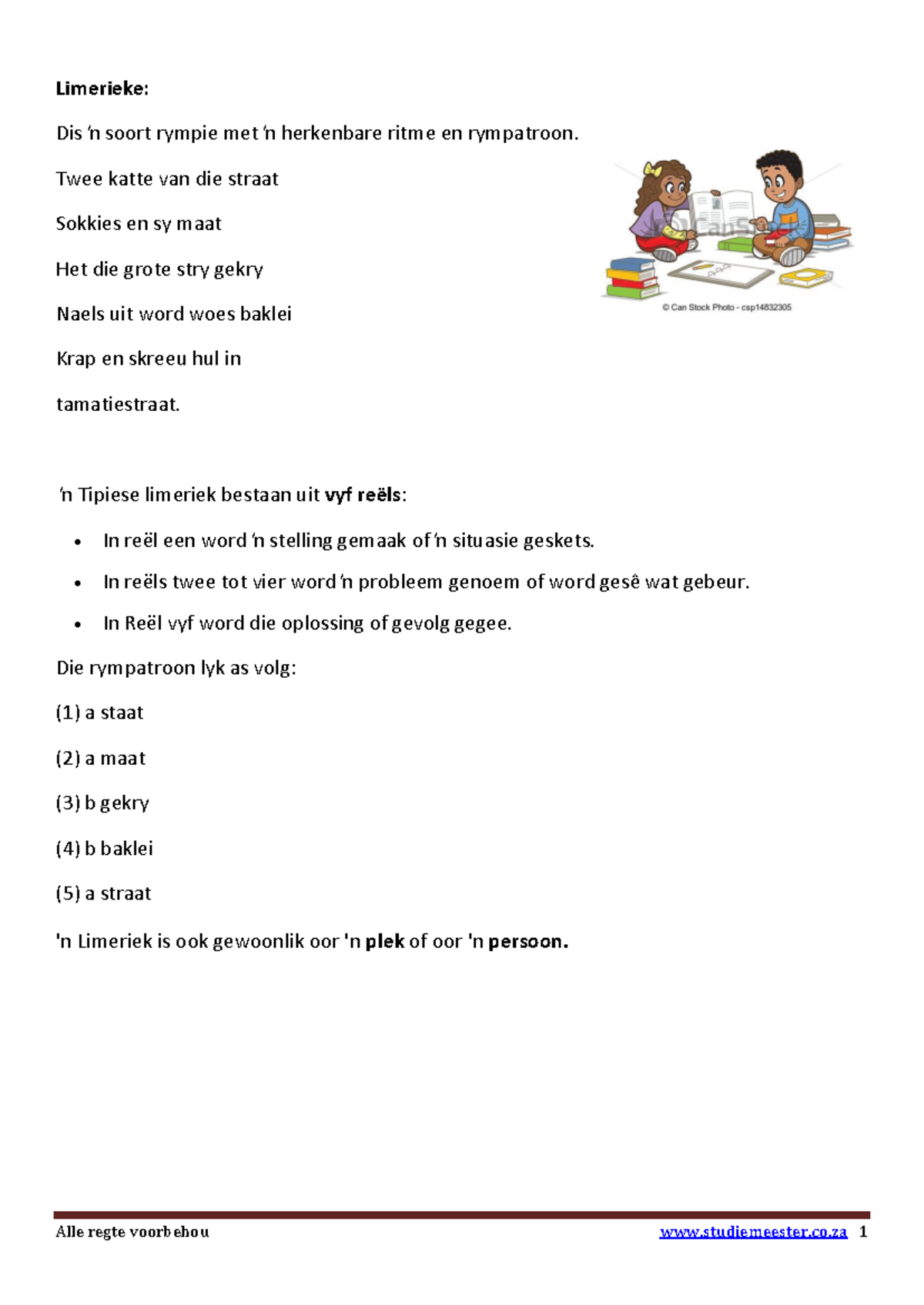 Limerieke: 'n Studie oor Rym en Ritme in Poësie - Studocu