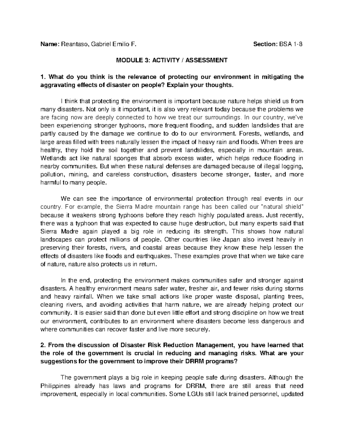 BSA Module 3: Environmental Protection & Disaster Risk Management ...