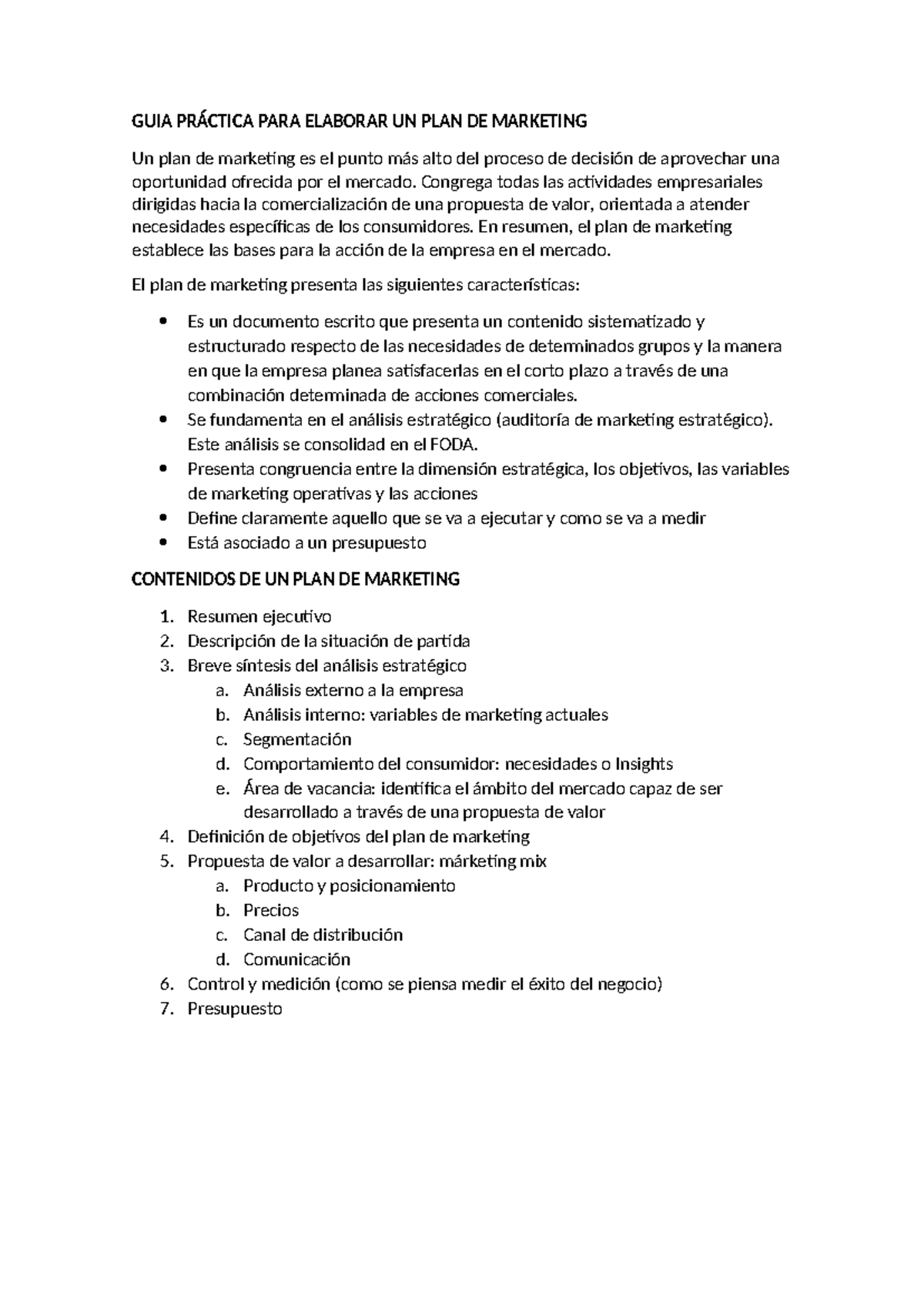 GUÍA PRÁCTICA PARA ELABORAR UN PLAN DE MARKETING - UNIDAD 8 - Studocu