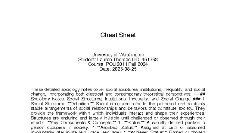 POLI201 Fall 2024: Sociology Notes on Social Structures & Change - Studocu