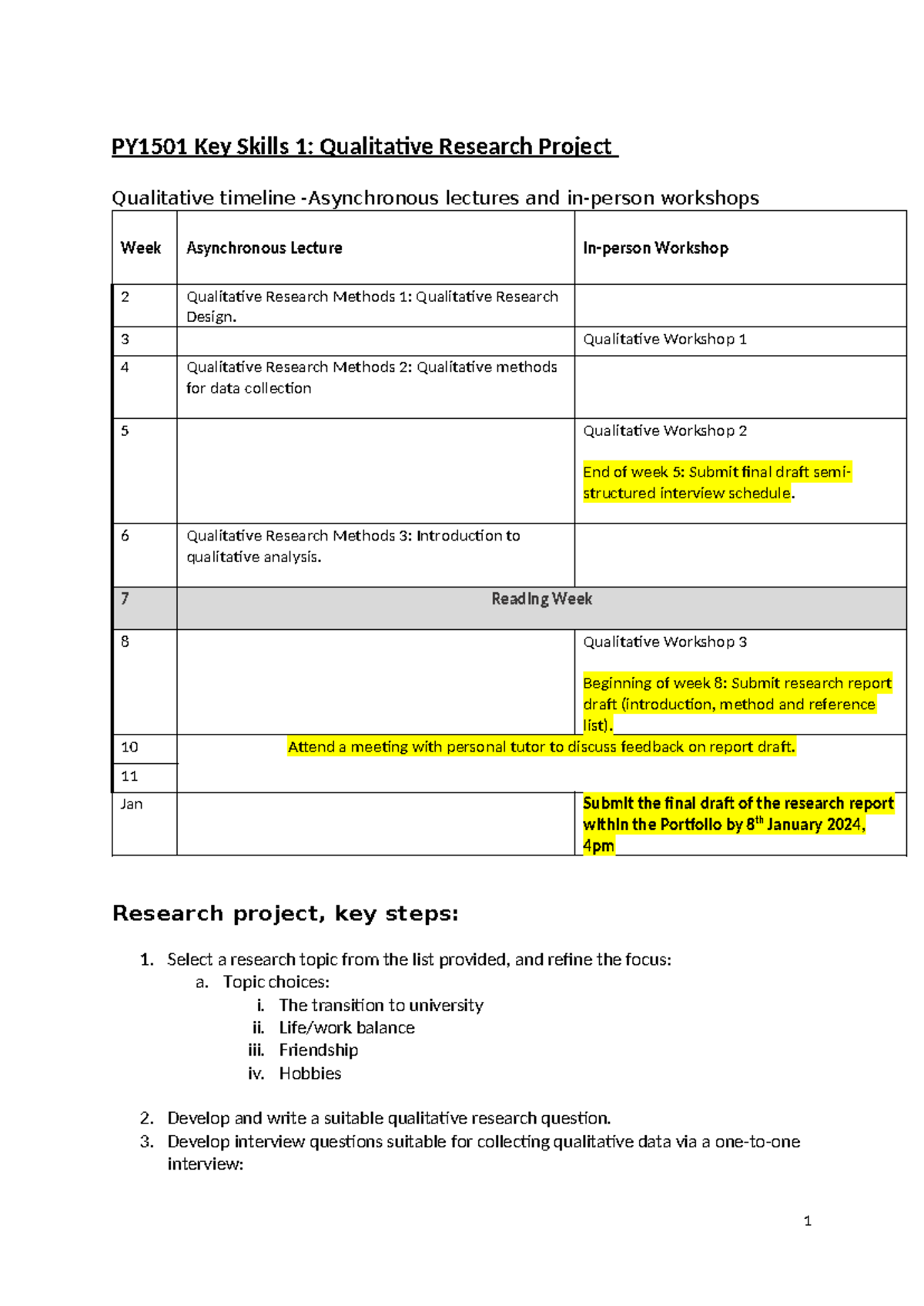 PY1501 Qualitative Research Project: Key Steps & Timeline Guide - Studocu