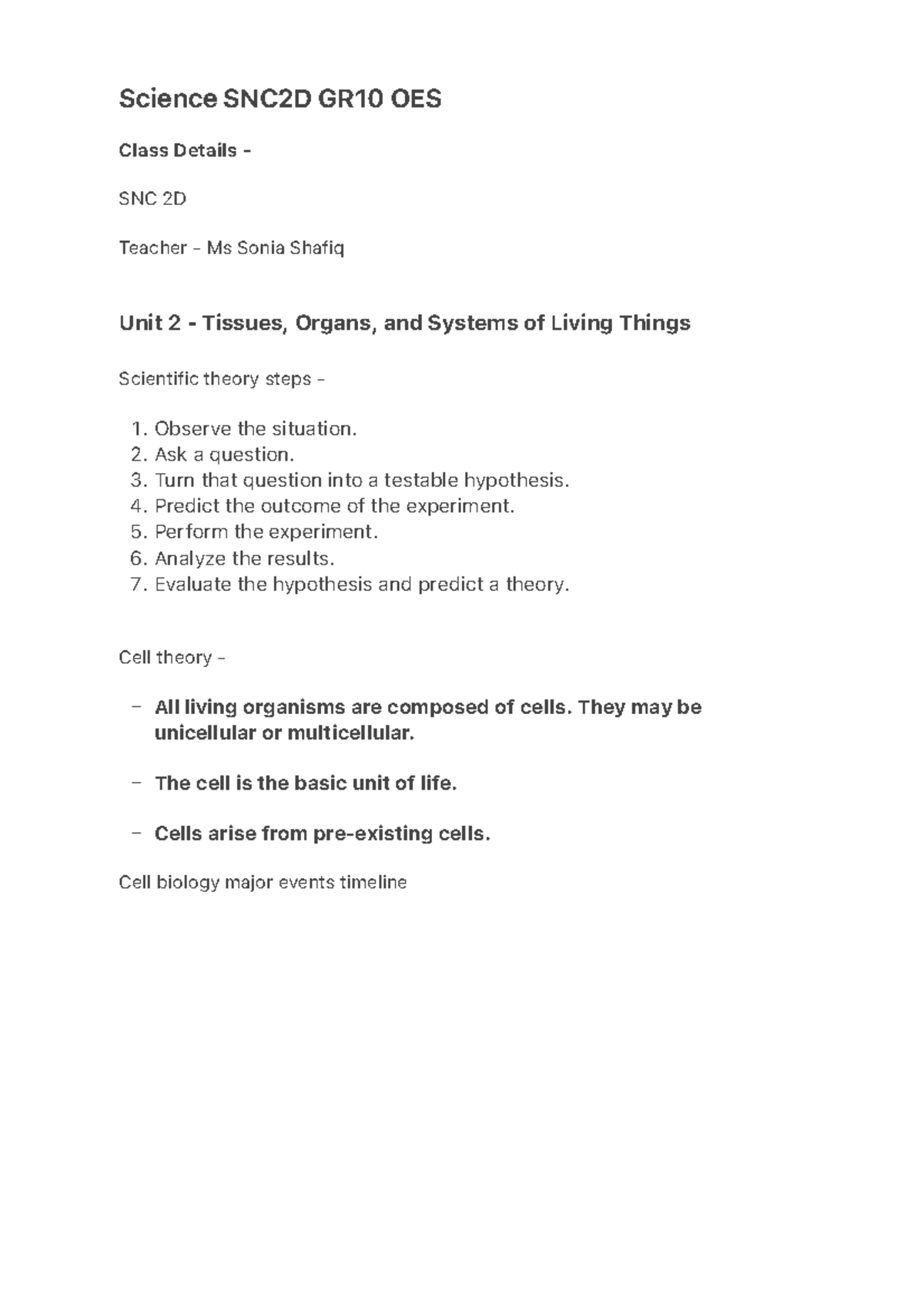 Science SNC2D GR10 OES Unit 2 - 1. 2. 3. 4. 5. 6. 7. – – – Science ...