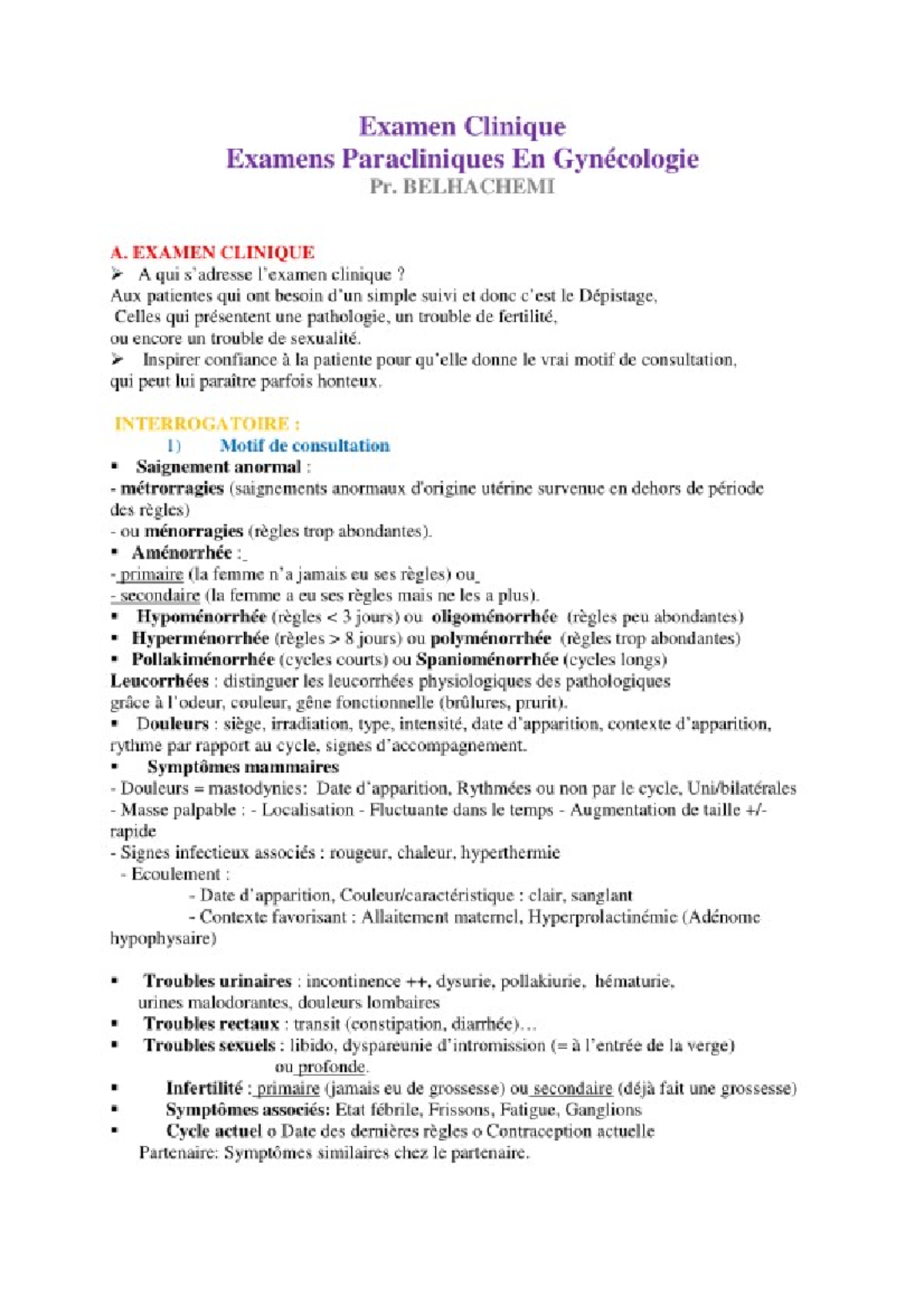 6. Examen Clinique et Paraclinique en Gynécologie - Notes Essentielles ...