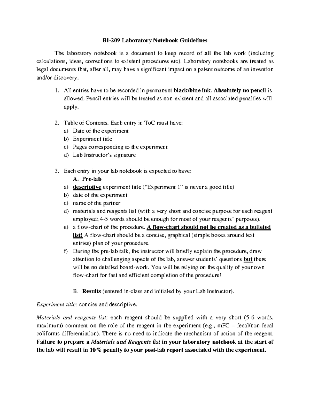 BI-209 lab notebook guidelines 1 (2) (2) - BI-209 Laboratory Notebook ...