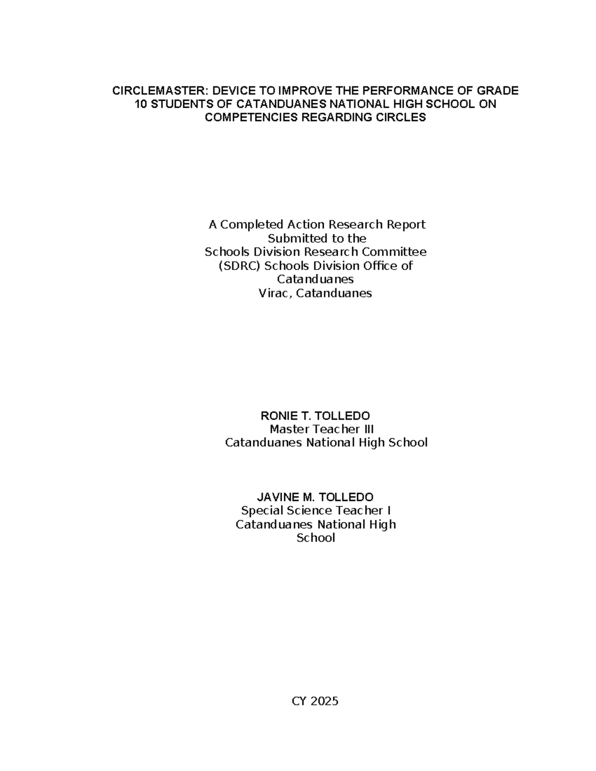 CY 2025 Action Research: Enhancing Grade 10 Math Performance with ...