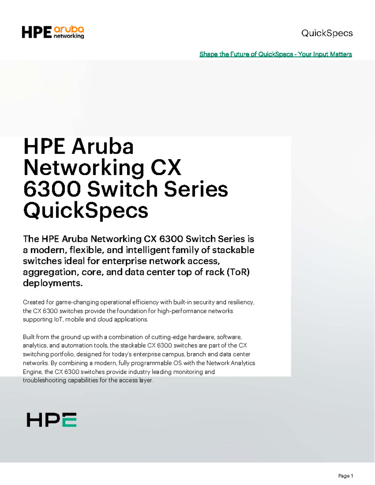 HPE Aruba Networking CX 6300 Switch Series QuickSpecs Overview - Studocu