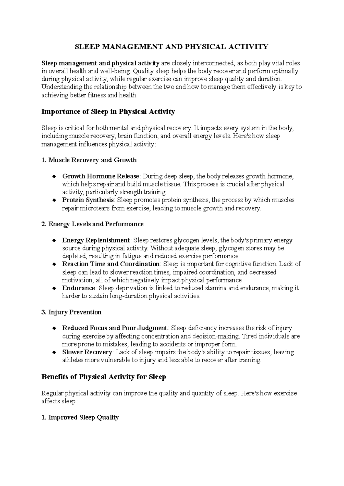 UNIT-3 Sleep Management & Physical Activity: Relation & Strategies ...