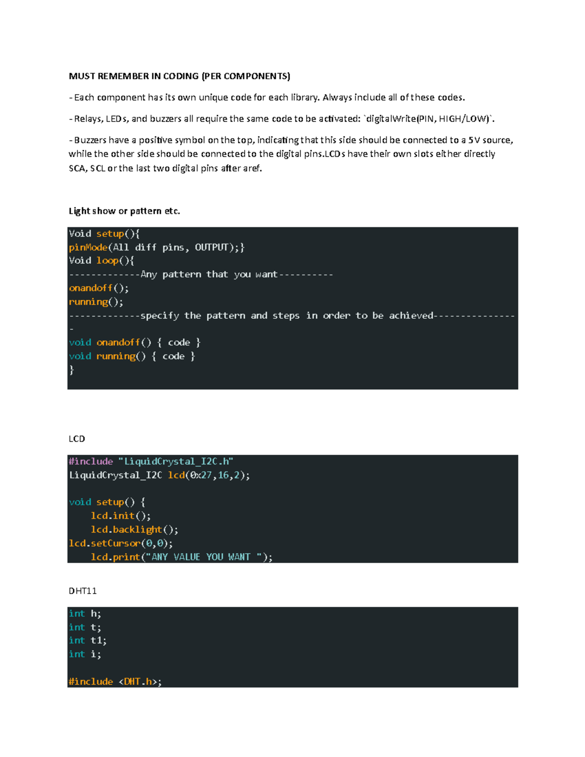 MUST REMEMBER IN CODING: Component Codes & Setup Guide - Studocu