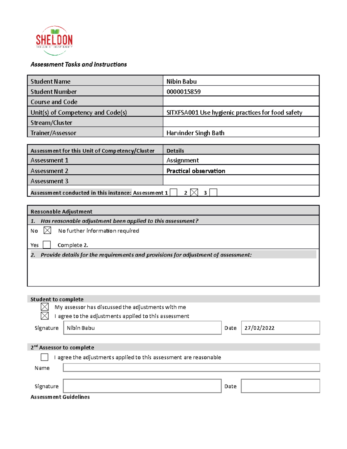 Hygienic Practices for Food Safety - SITXFSA001 Assessment 2 Guide ...