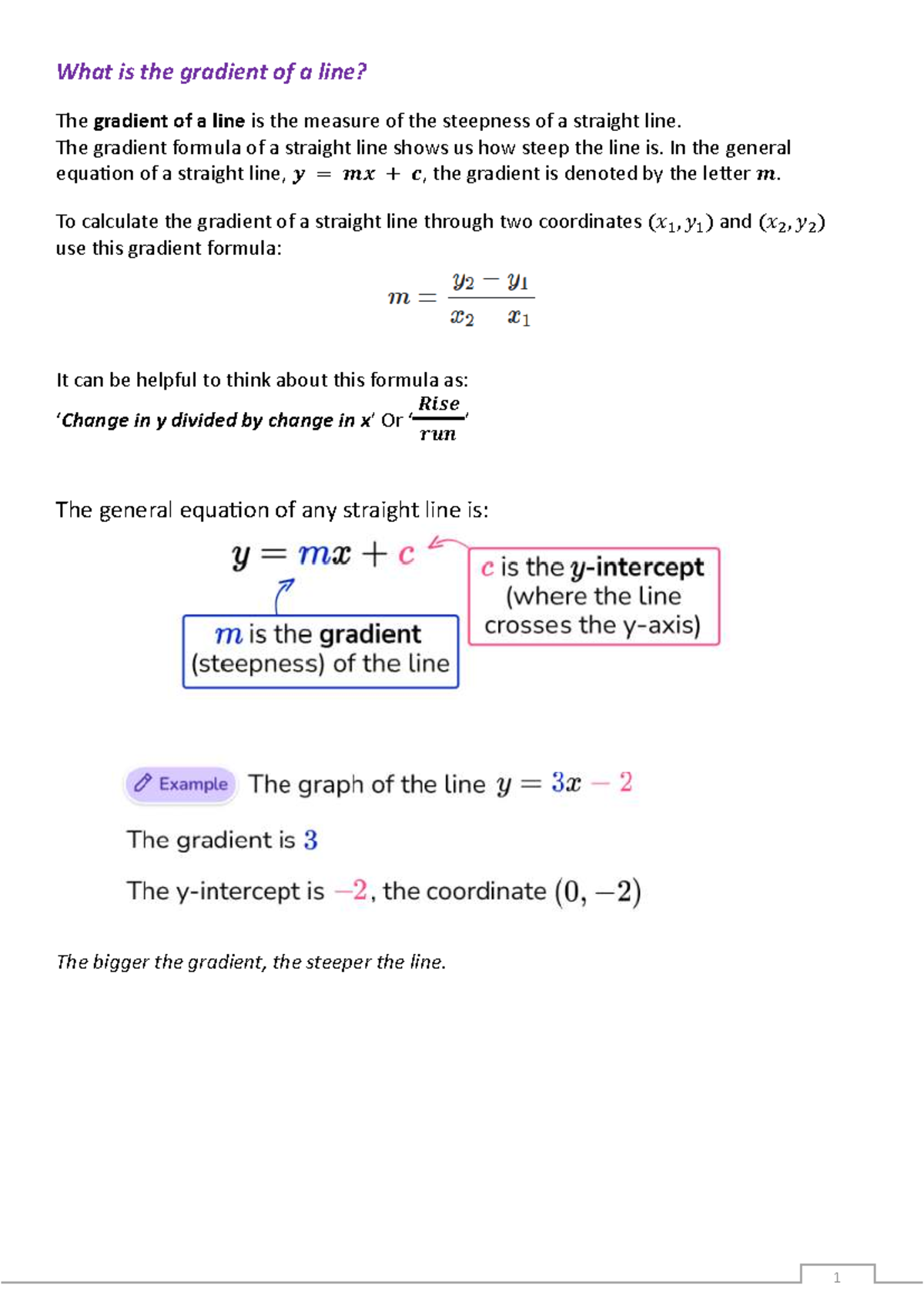 MATH101: Gradient and Y-Intercept of a Straight Line - Studocu