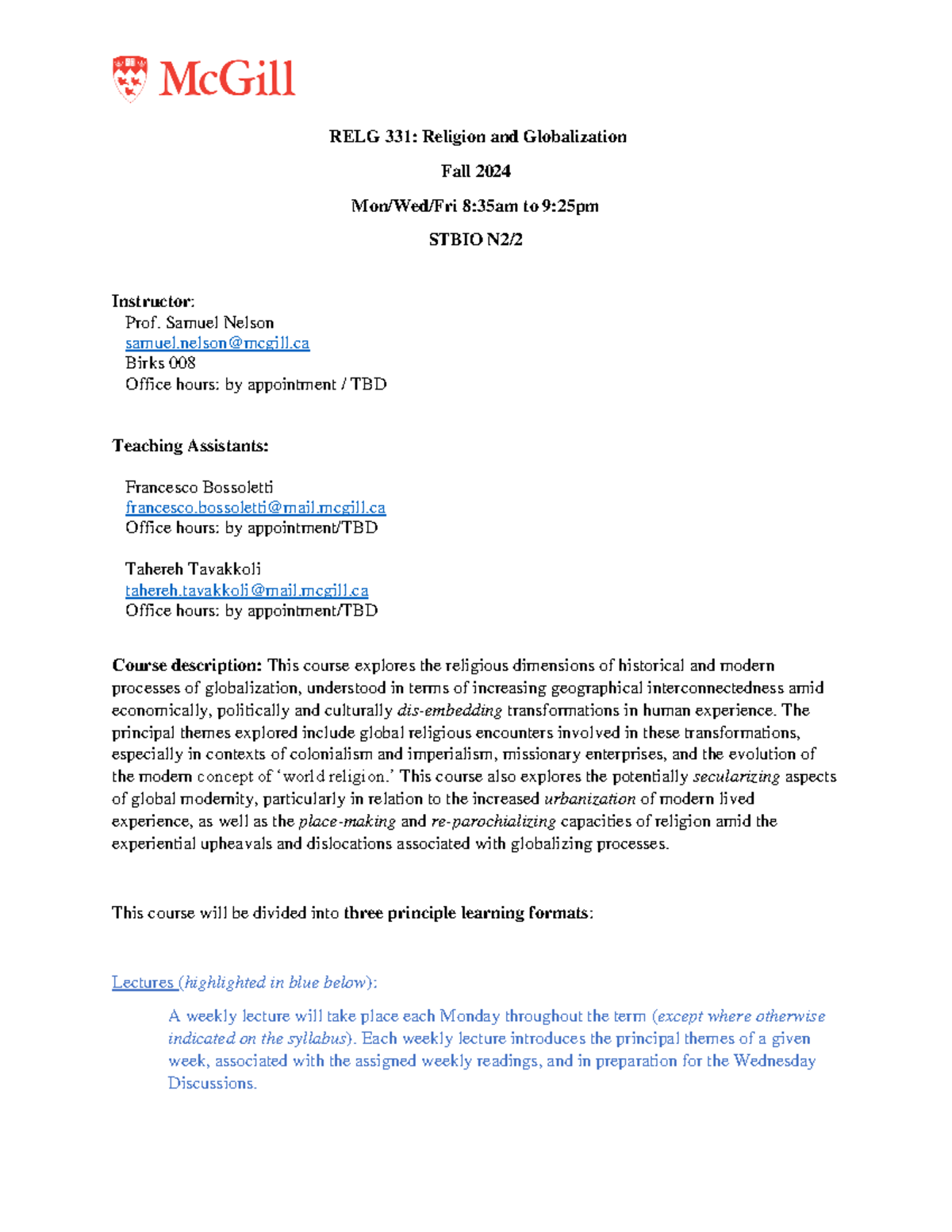 RELG 331 Fall 2024 Course Syllabus: Religion and Globalization - Studocu