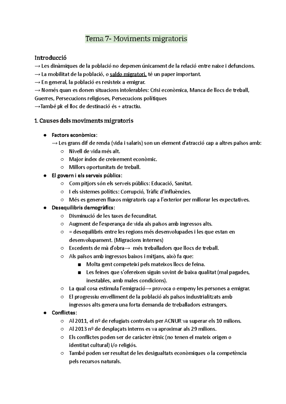 Tema 7 Geo: Moviments Migratoris i Dinàmiques de la Població - Studocu