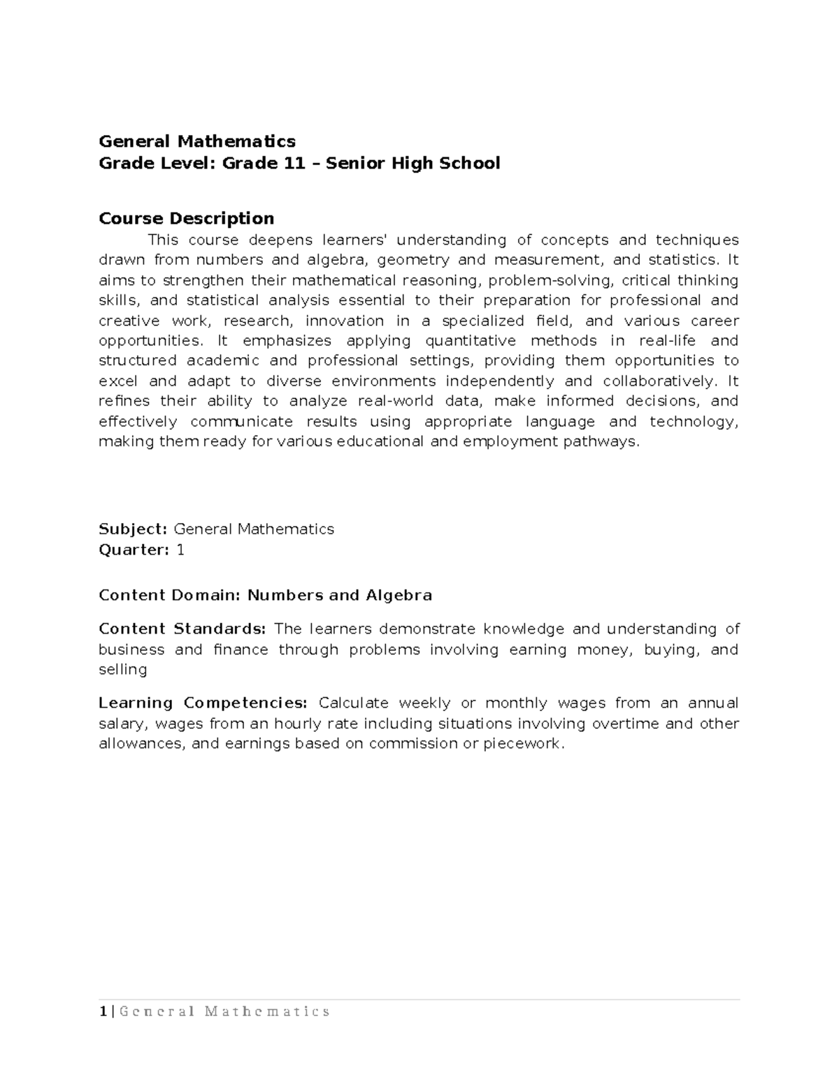 General Mathematics 11: Module on Salaries and Wages Computation - Studocu