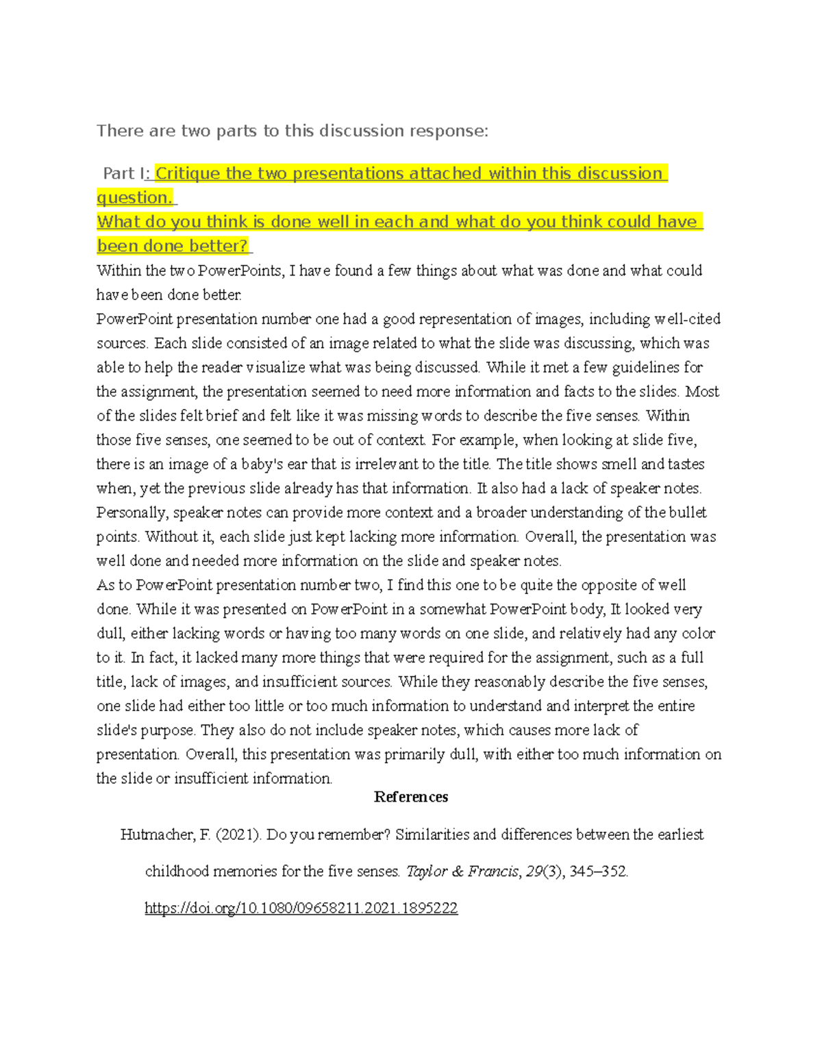 PHI-105 Discussion Response Critique: PowerPoint Presentations Analysis - Studocu