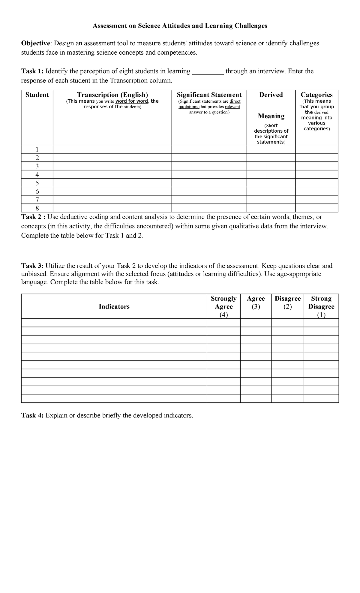 Assessment Tool for Science Attitudes & Learning Challenges (EDU 101 ...