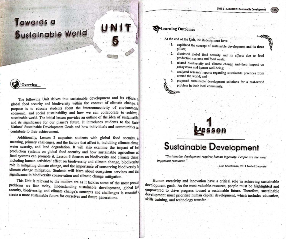 UNIT 5 LESSON 1: Understanding Sustainable Development and Food ...