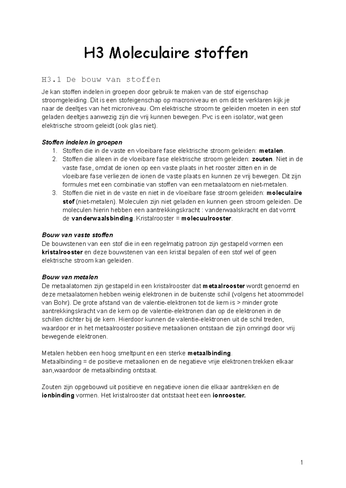 Scheikunde H3 - Inleiding tot Moleculaire Stoffen en Bindingen ...