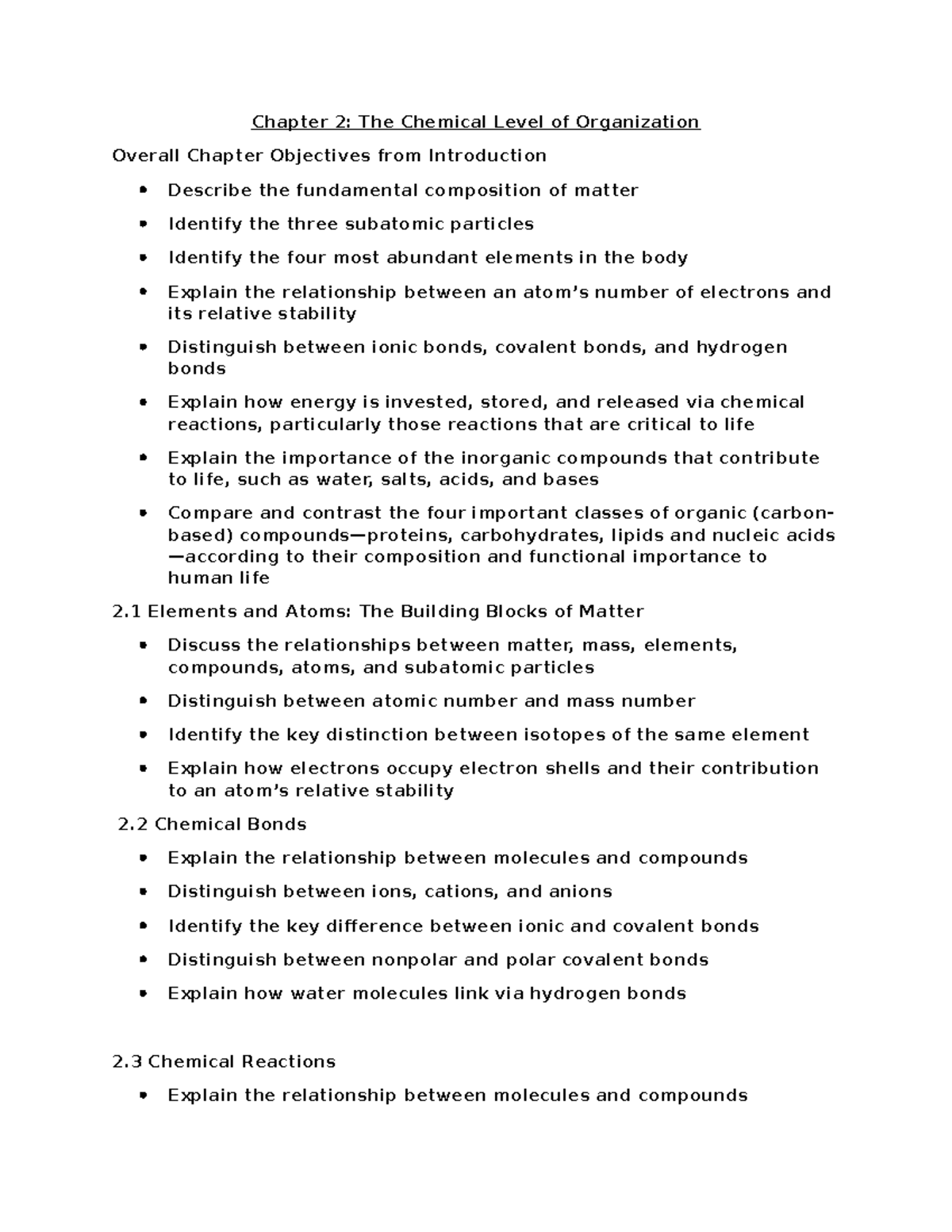 Chapter 2 Review - Summary Anatomy and Physiology - Chapter 2: The ...