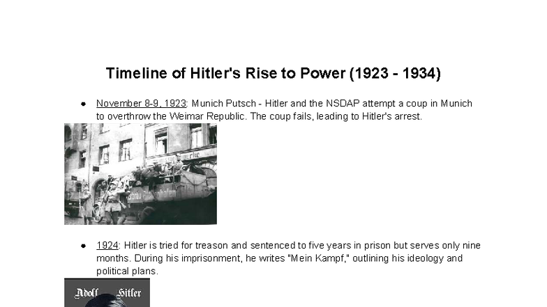 Timeline of Hitler's Rise to Power (1923-1934) - Studocu