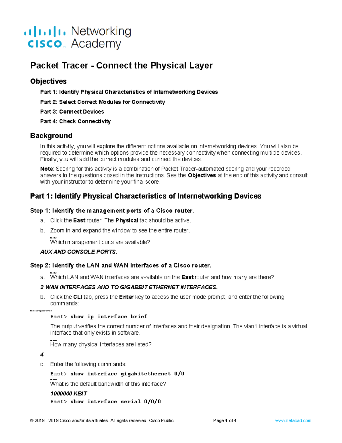 4.7.1 Packet Tracer - Connecting Physical Layer Devices - Studocu