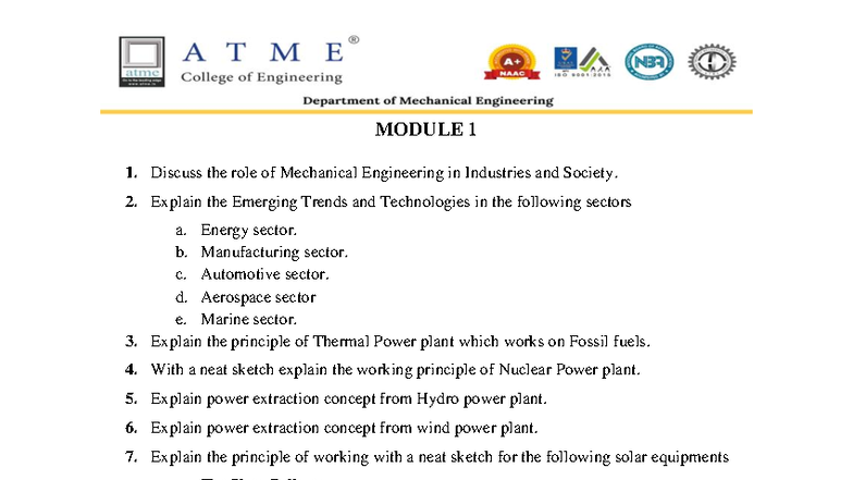 ME 2022 Question Bank: Mechanical Engineering Modules 1-4 - Studocu