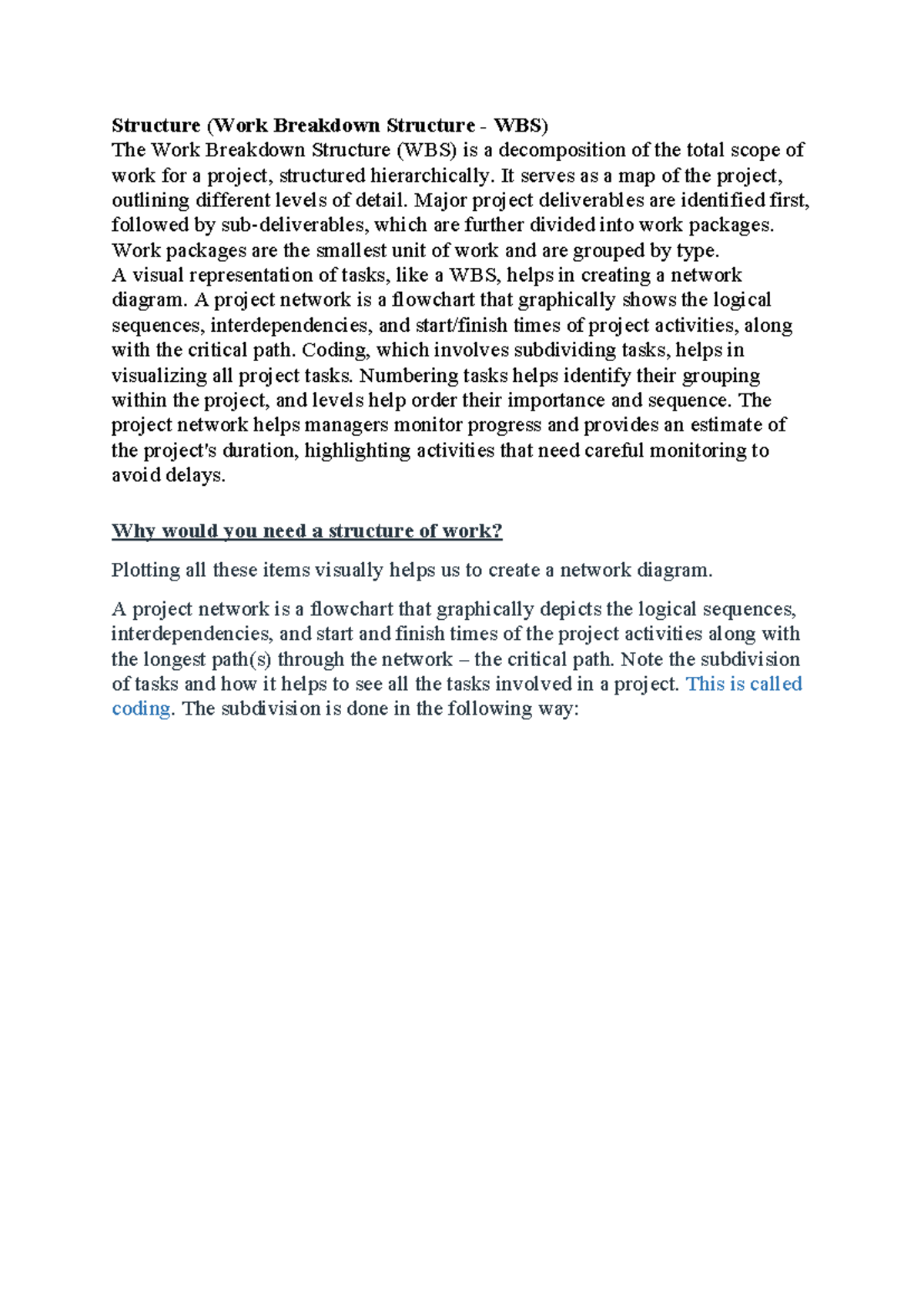 WBS Structure and Project Network Overview (Module 2) - Studocu