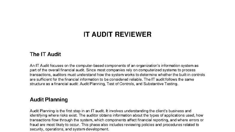 IT Audit Review - Key Components & Processes - Studocu