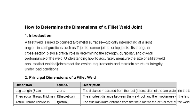 Fillet Weld Joint Dimensions: A Guide for Welding Standards - Studocu
