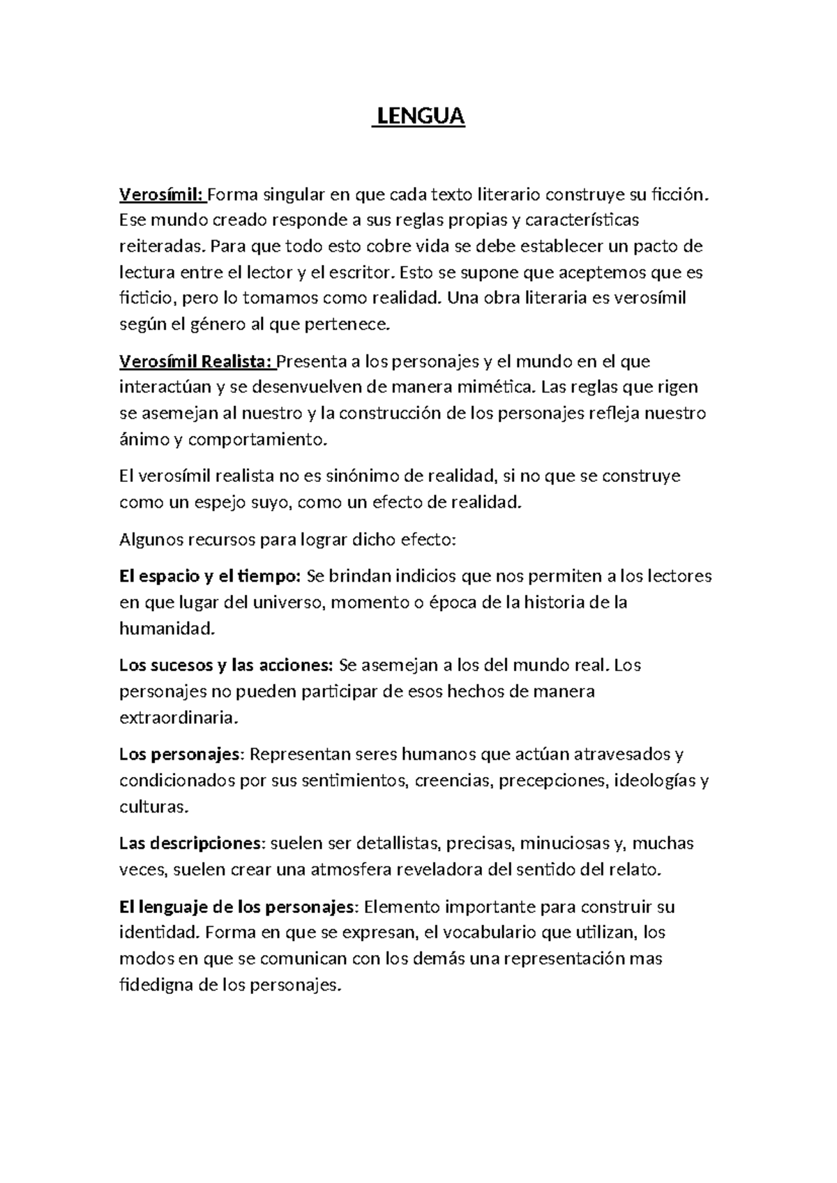 Resumen de Verosimilitud en Literatura - LENGUA - Studocu