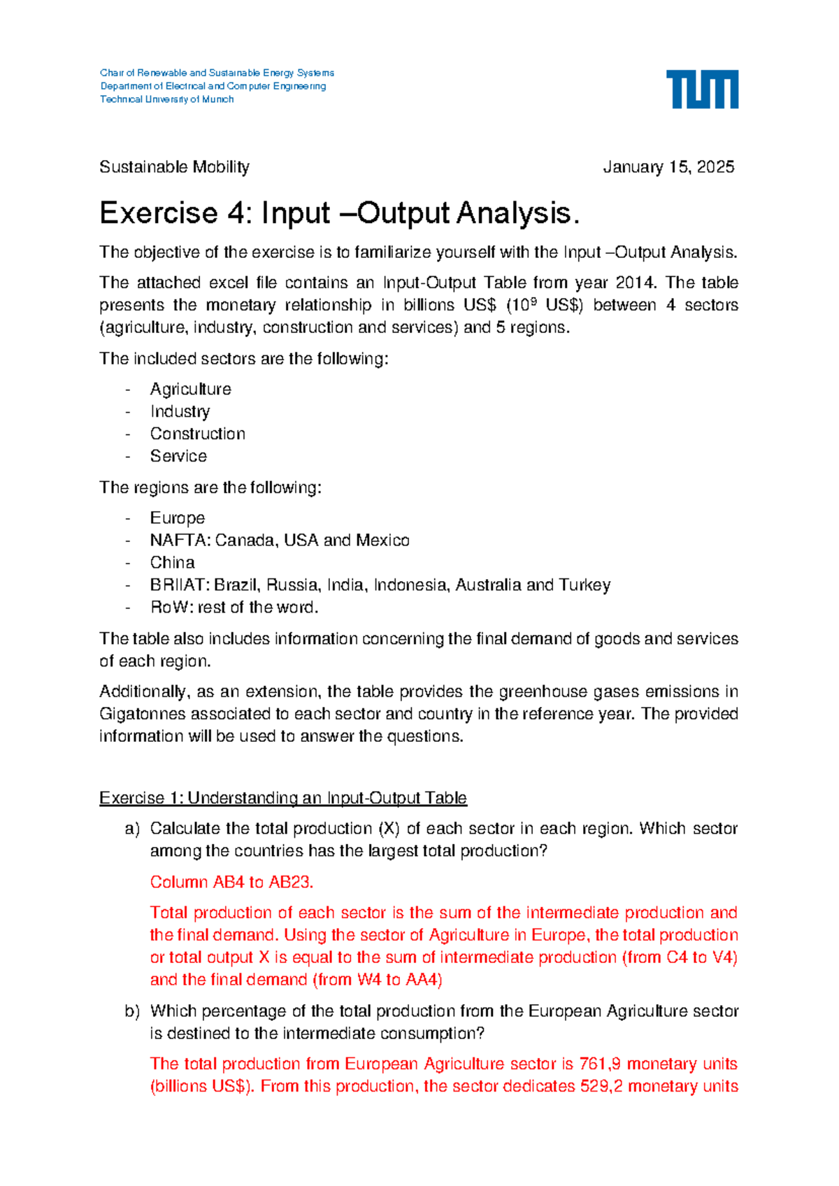 Exercise Input output solution - Chair of Renewable and Sustainable ...