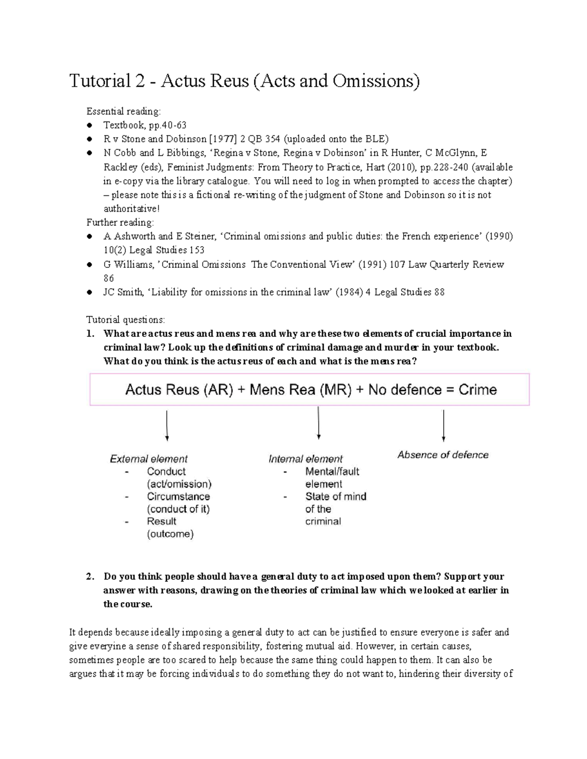 Criminal Law Tutorials: Actus Reus, Mens Rea, and Involuntary ...
