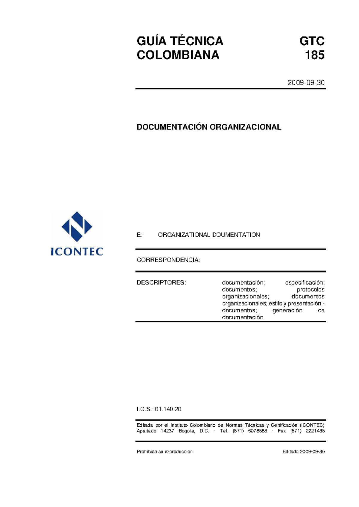 Guía Técnica Colombiana GTC 185: Documentación Organizacional - Studocu