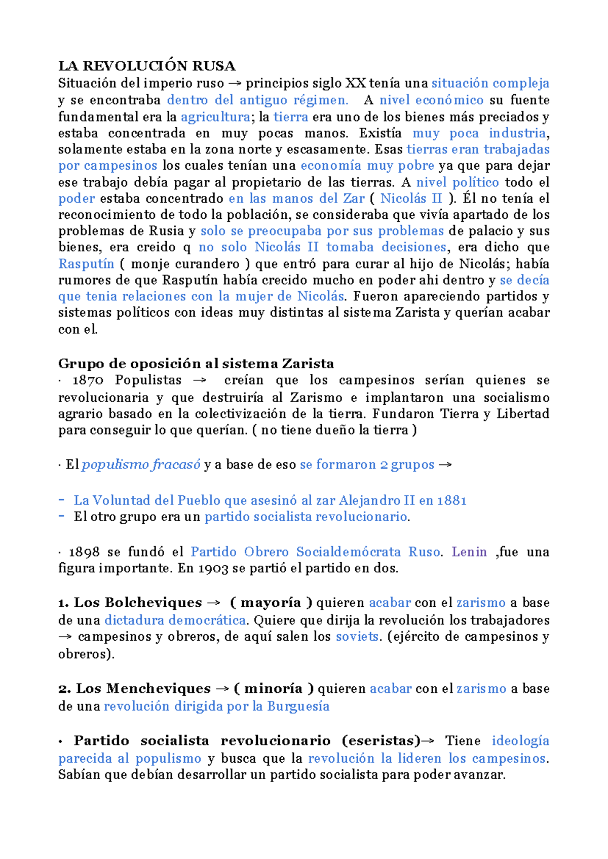 Revolución Rusa: Apuntes sobre el Imperio y el Zarismo - Studocu