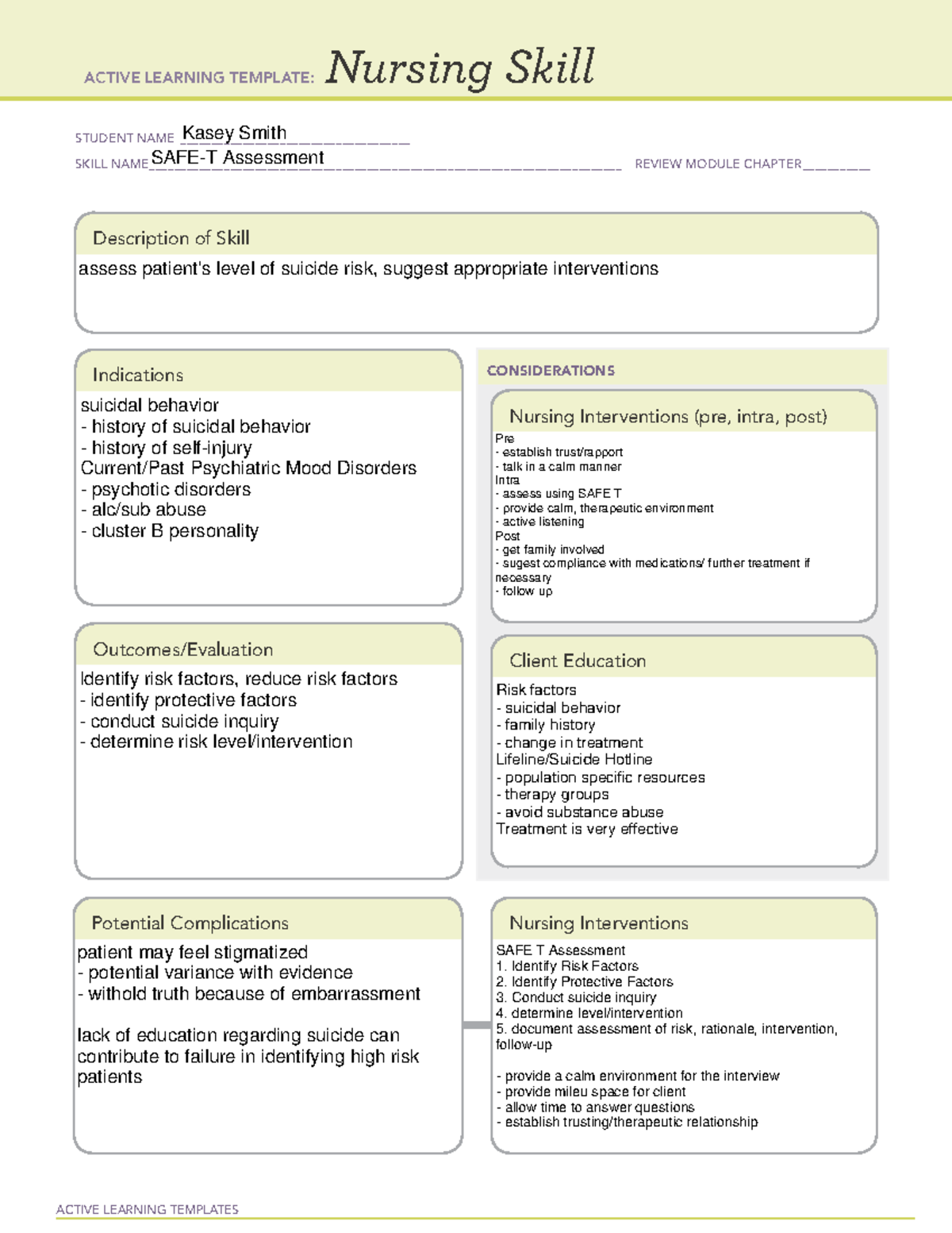 SAFE-T Assessment: Active Learning Template for Nursing Skills - Studocu