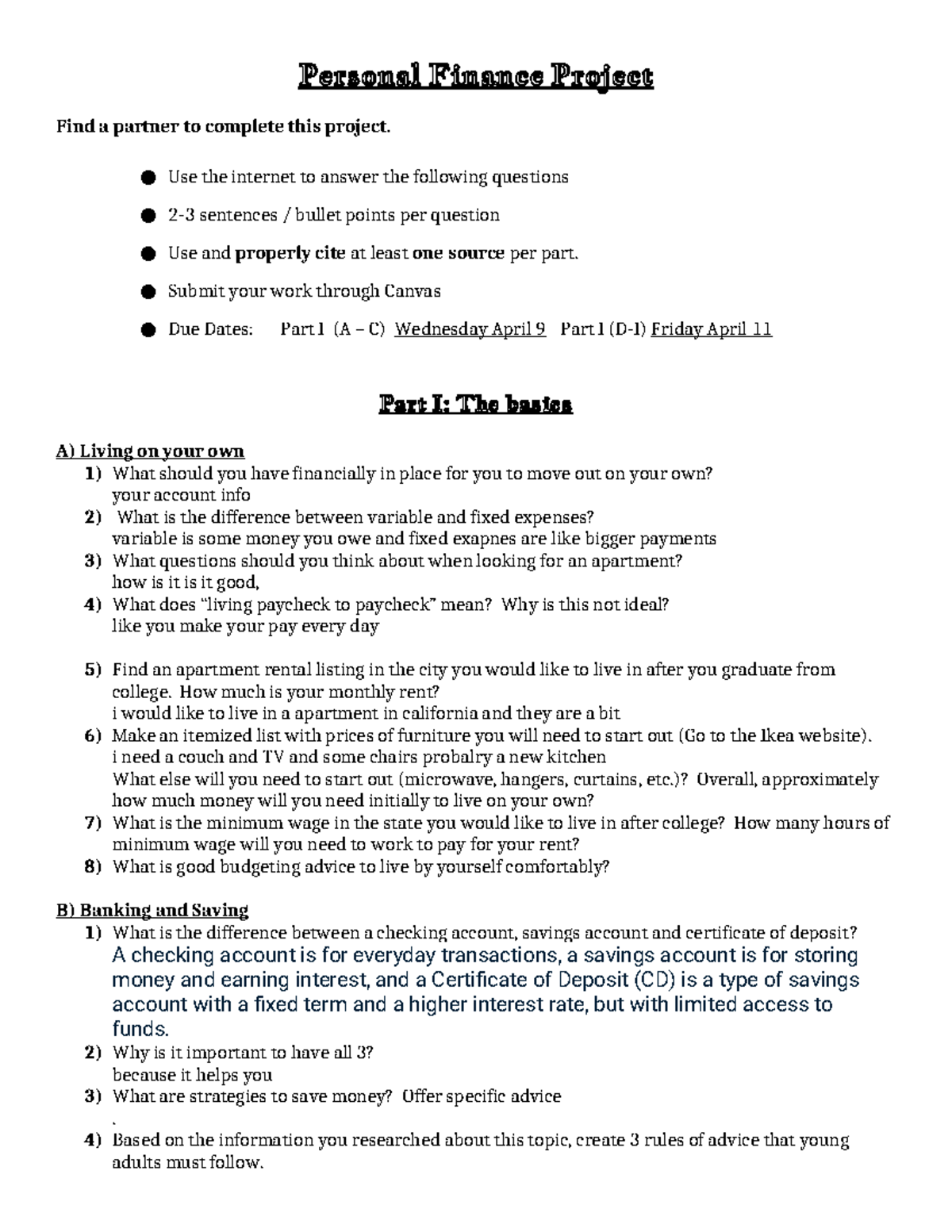 Personal Finance Project (A-I): Essential Insights for Young Adults ...
