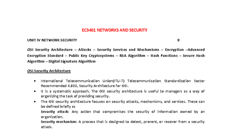 N&S-UNIT 4,5 - Notes - EC3401 NETWORKS AND SECURITY UNIT IV NETWORK ...