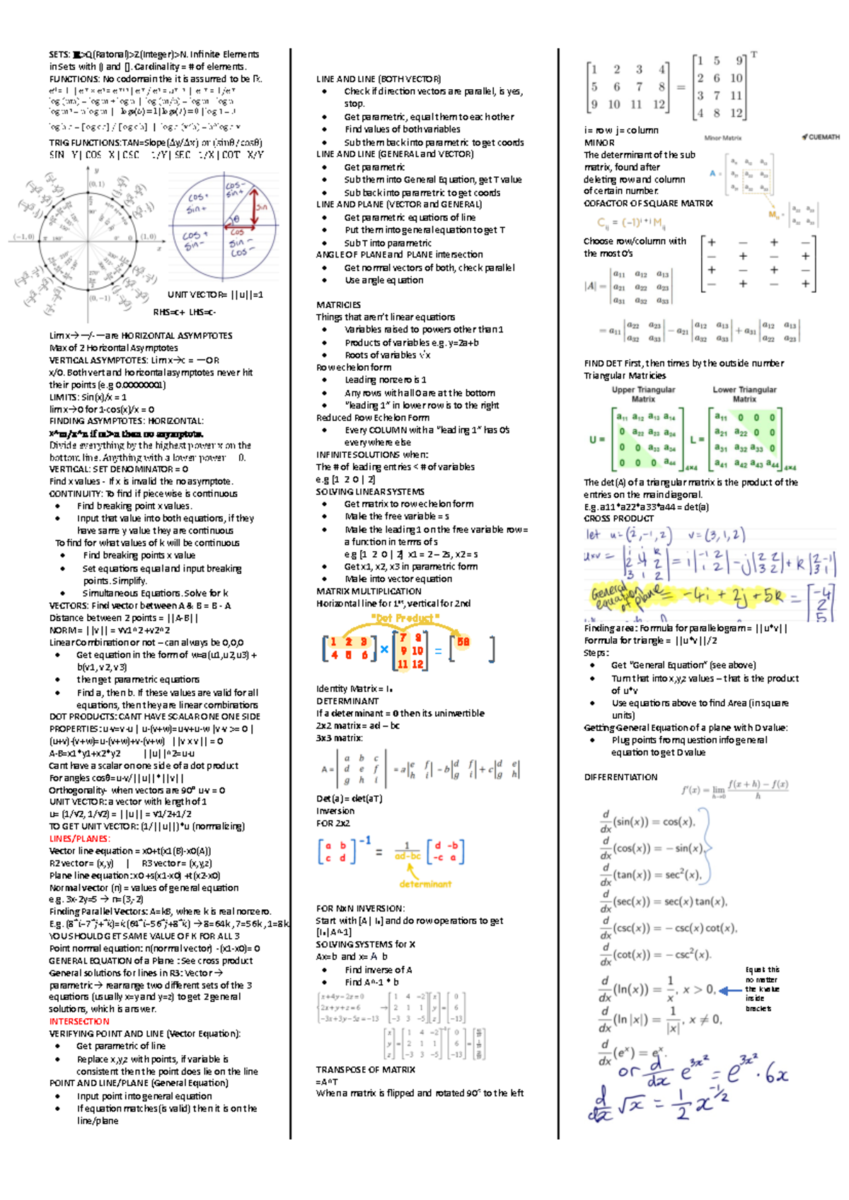 Math 101 Cheat Sheet: Final Exam Overview and Key Concepts - Studocu