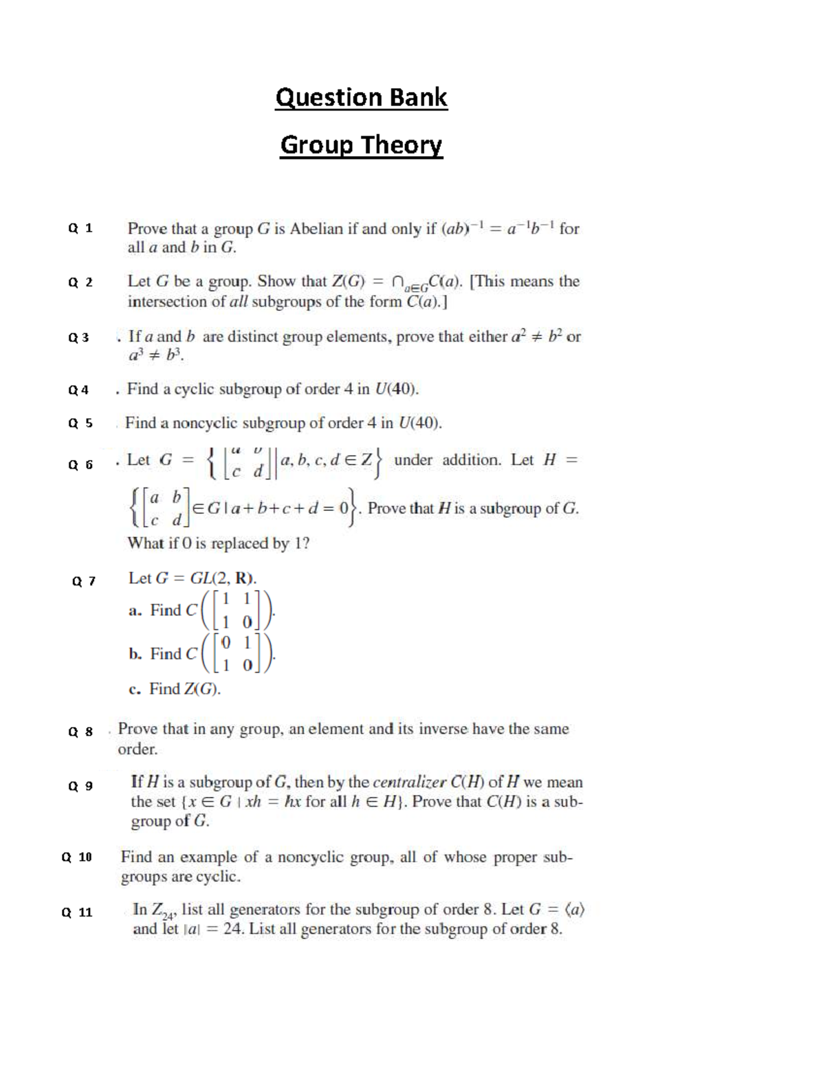 Question bank group theory semester 3 - BSC.(Honours.) Mathematics ...