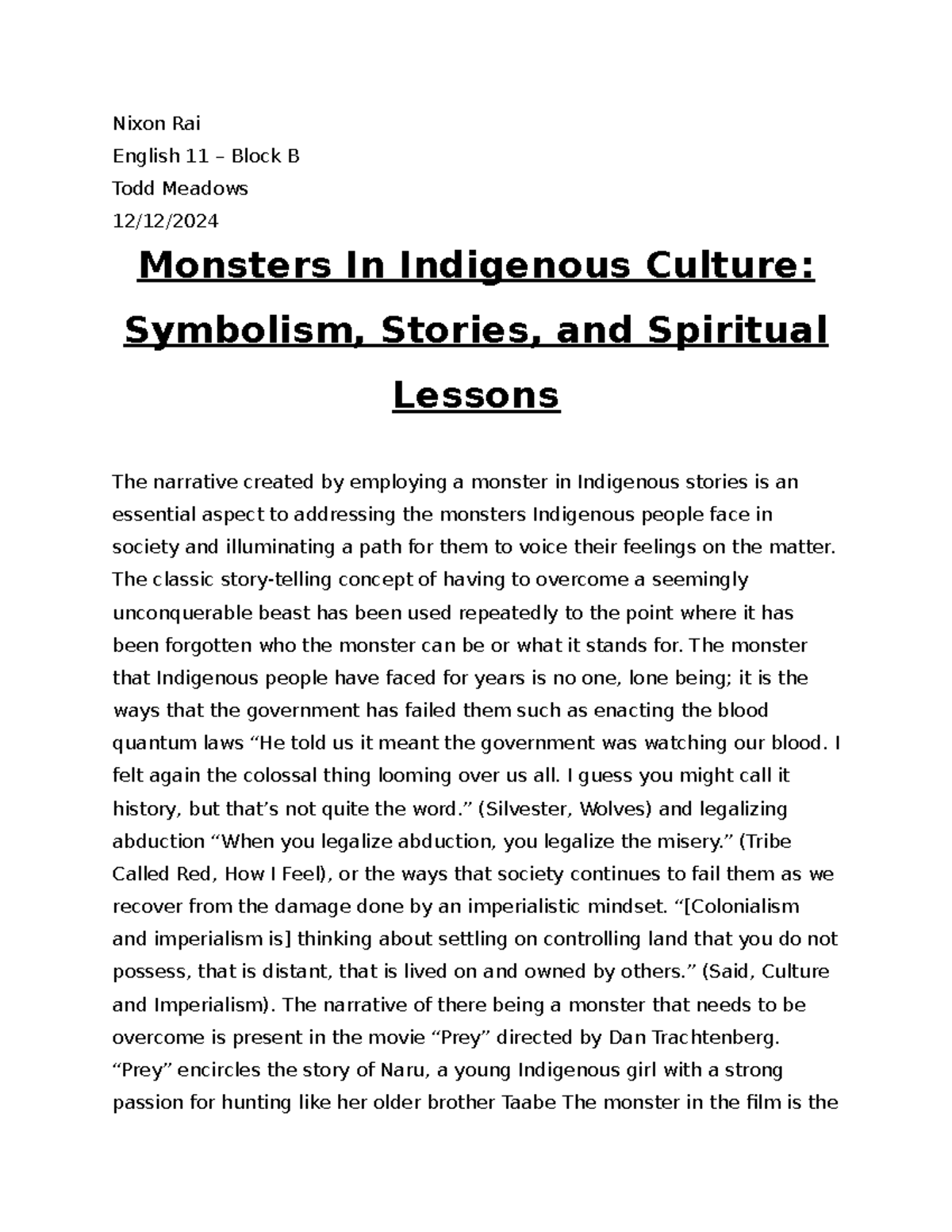 Monsters in Indigenous Culture: Symbolism & Lessons (ENG 11) - Studocu