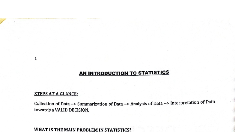 Unit 1 - Introduction to Statistics: Key Concepts and Definitions - Studocu
