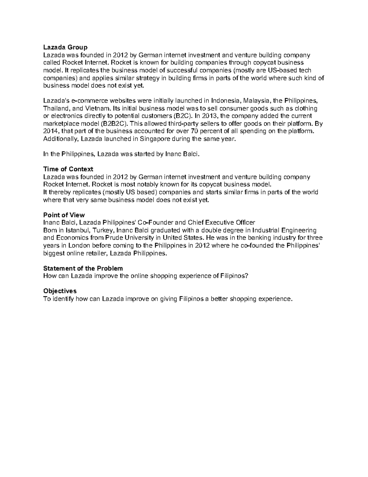 Lazada Group Case Study: Strategies for Enhancing Filipino E-Commerce Experience - Studocu