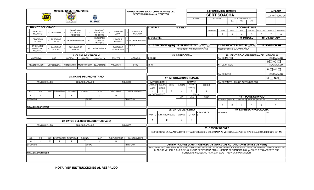 Formulario de Solicitud de Trámites del Registro Nacional Automotor ...