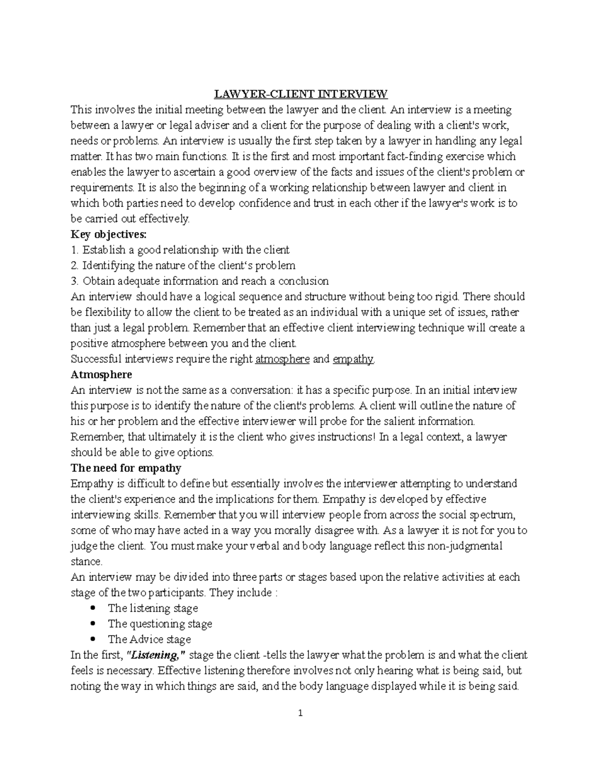 Lawyer-Client Interview Techniques and Best Practices - Studocu