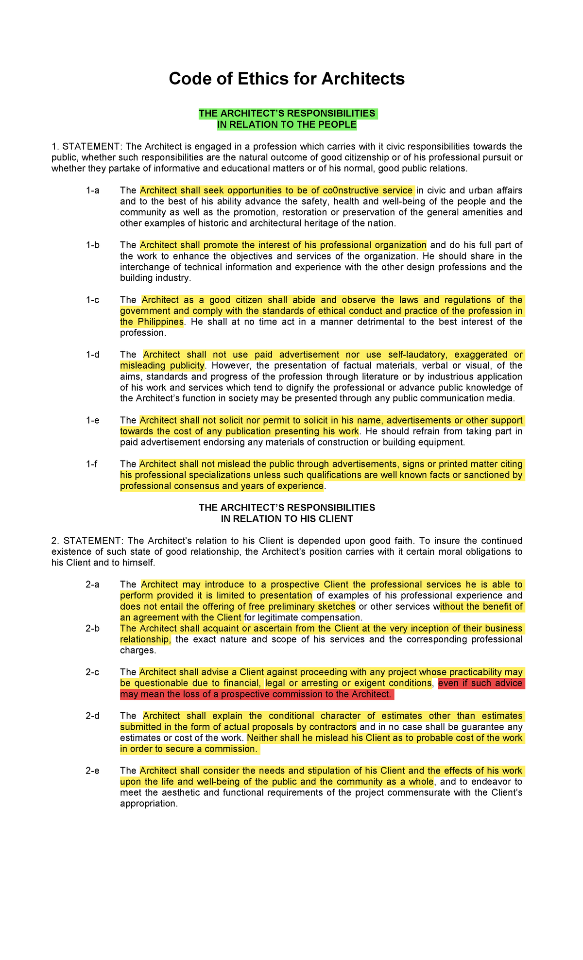 Code of Ethics for Architects: Responsibilities to Clients & Community ...