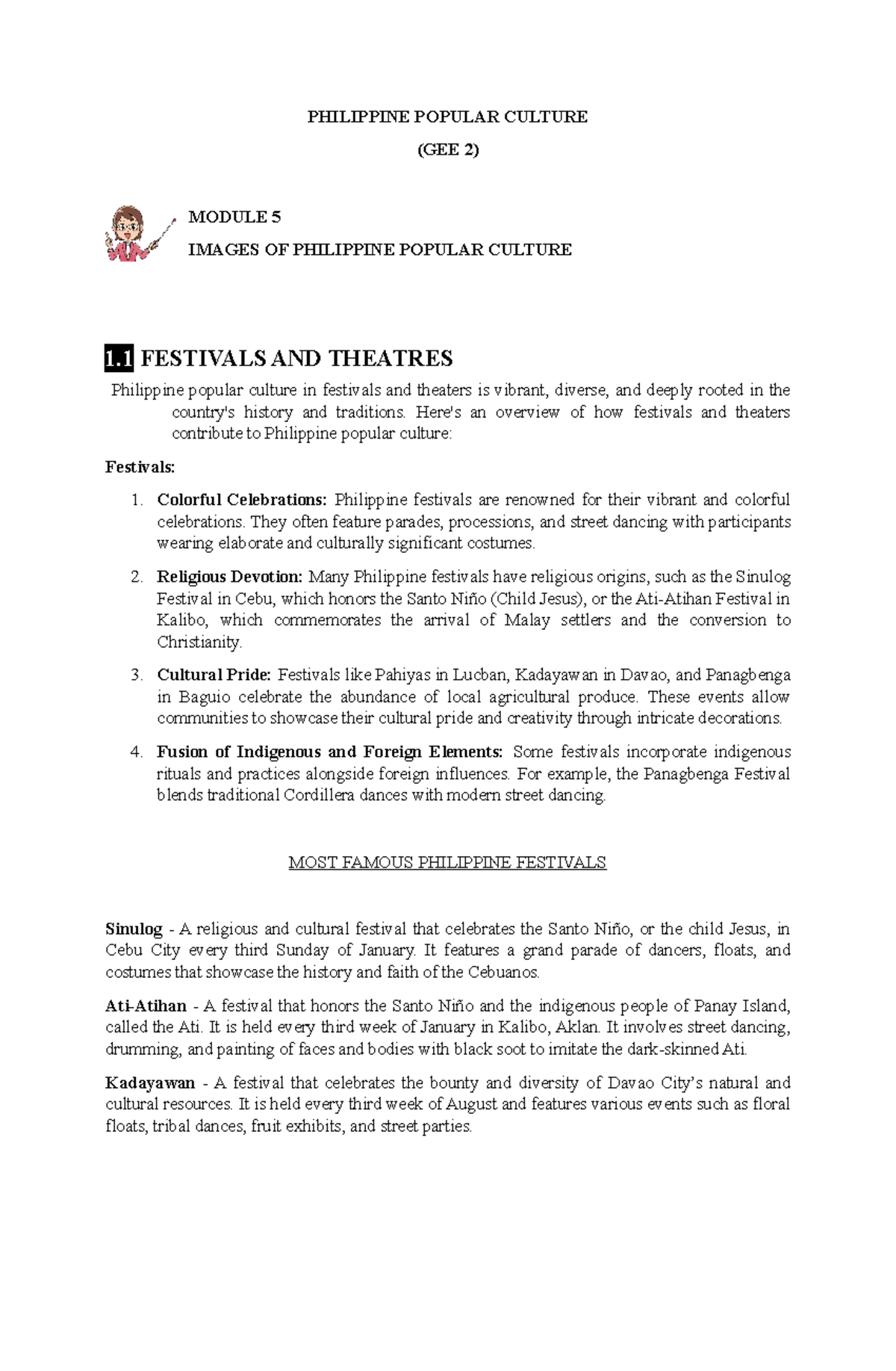 GEE2 - Module 5: Exploration of Philippine Popular Culture - Studocu