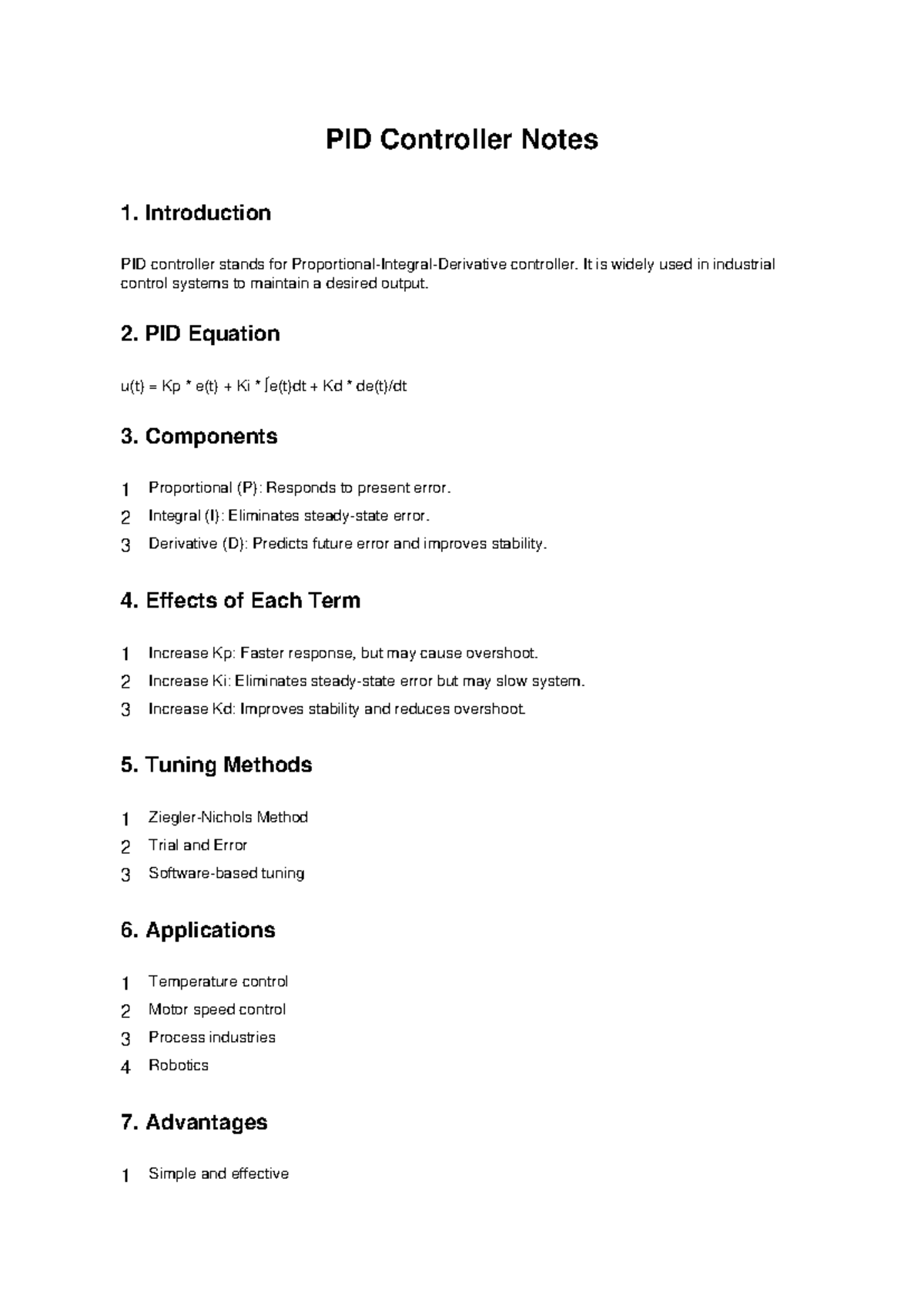 PID Controller Notes: Overview and Applications - Studocu