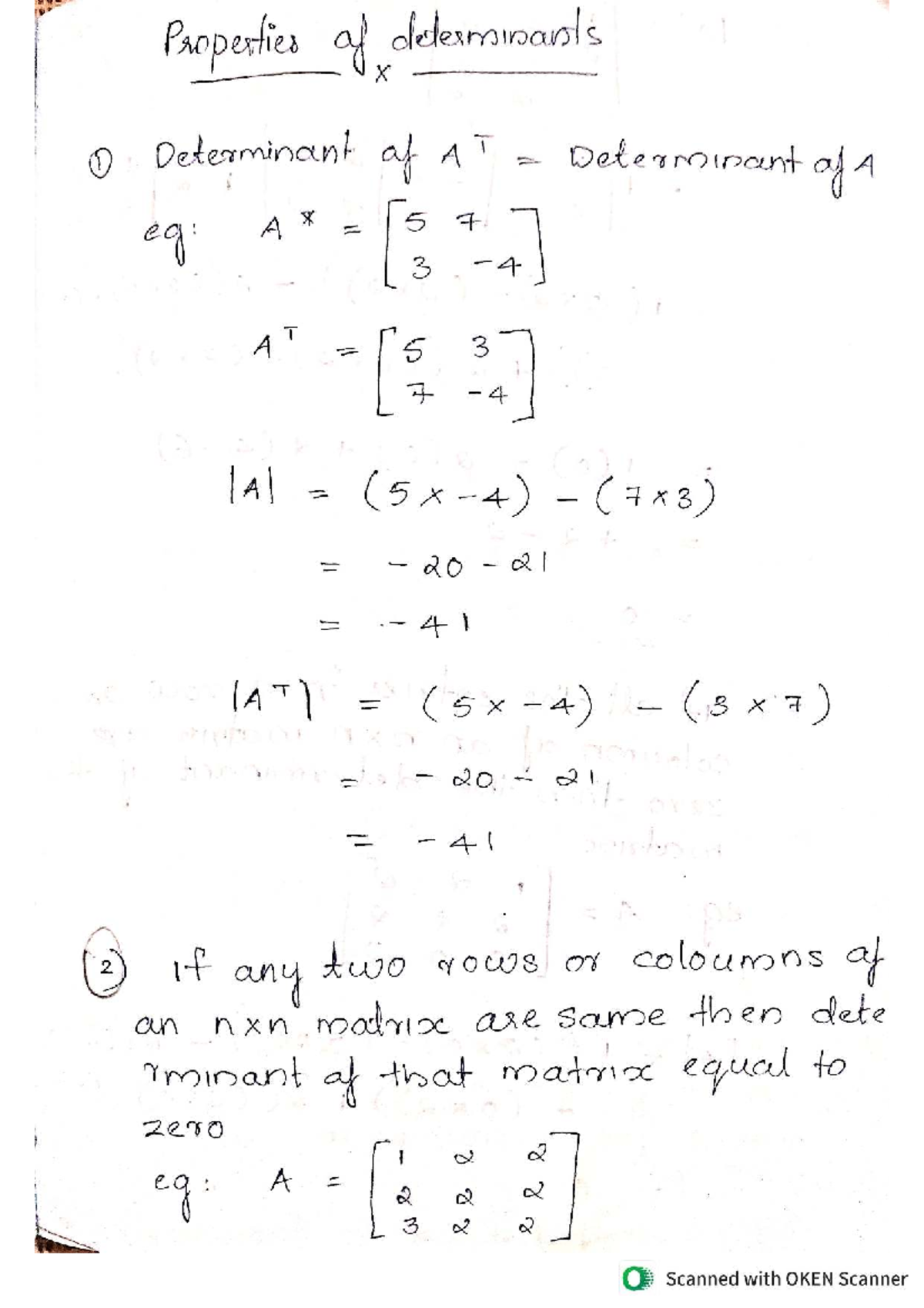 Properties of Determinants and Matrix Rank - MATH 101 Lecture Notes ...