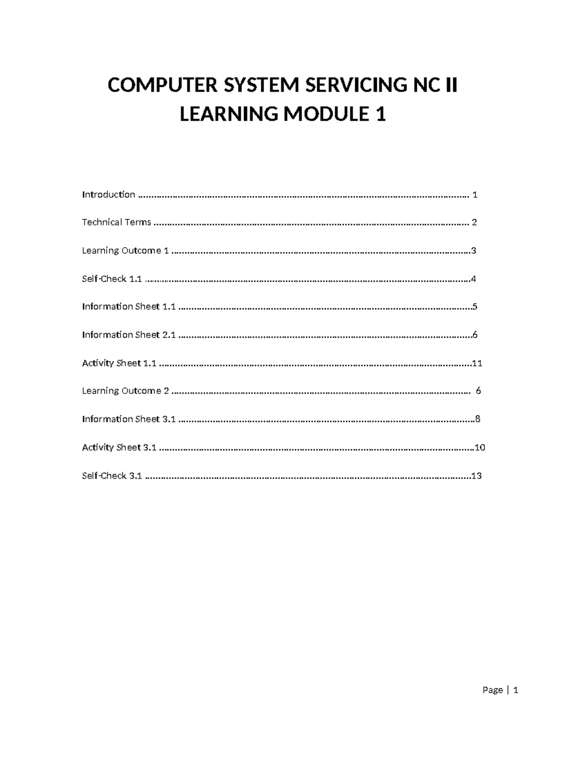 CSS NC II Learning Module 1: Understanding Environment & Market - Studocu